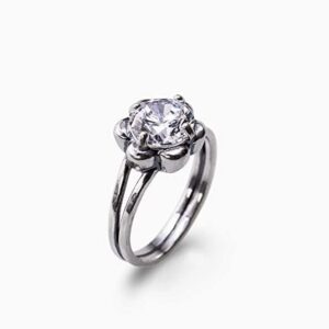 Joolala Cubic Zirconia Flower Sterling Silver Women's Ring - 925 Silver Ring for Woman - Round Faceted CZ Cut, Prongs Setting, Anniversary Engagement Ring (8)