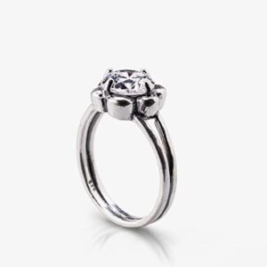 Joolala Cubic Zirconia Flower Sterling Silver Women's Ring - 925 Silver Ring for Woman - Round Faceted CZ Cut, Prongs Setting, Anniversary Engagement Ring (8)