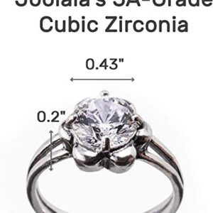 Joolala Cubic Zirconia Flower Sterling Silver Women's Ring - 925 Silver Ring for Woman - Round Faceted CZ Cut, Prongs Setting, Anniversary Engagement Ring (8)