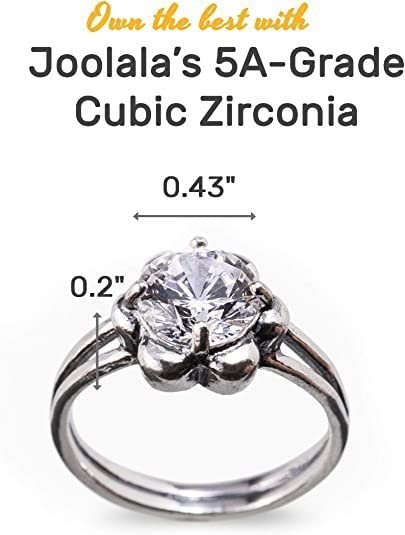 Joolala Cubic Zirconia Flower Sterling Silver Women's Ring - 925 Silver Ring for Woman - Round Faceted CZ Cut, Prongs Setting, Anniversary Engagement Ring (8)