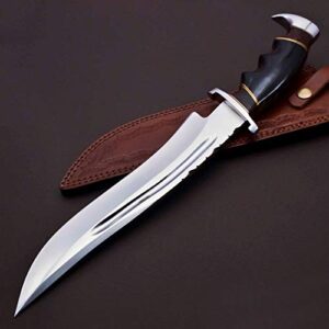 handmade d2 custom steel hunting bowie knife fixed blade with leather sheath 1089