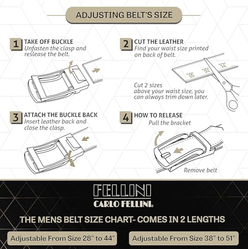 Carlo Fellini Mens Belt Genuine Leather Ratchet Belt - Dress Belts For Men Slide Belt for Men