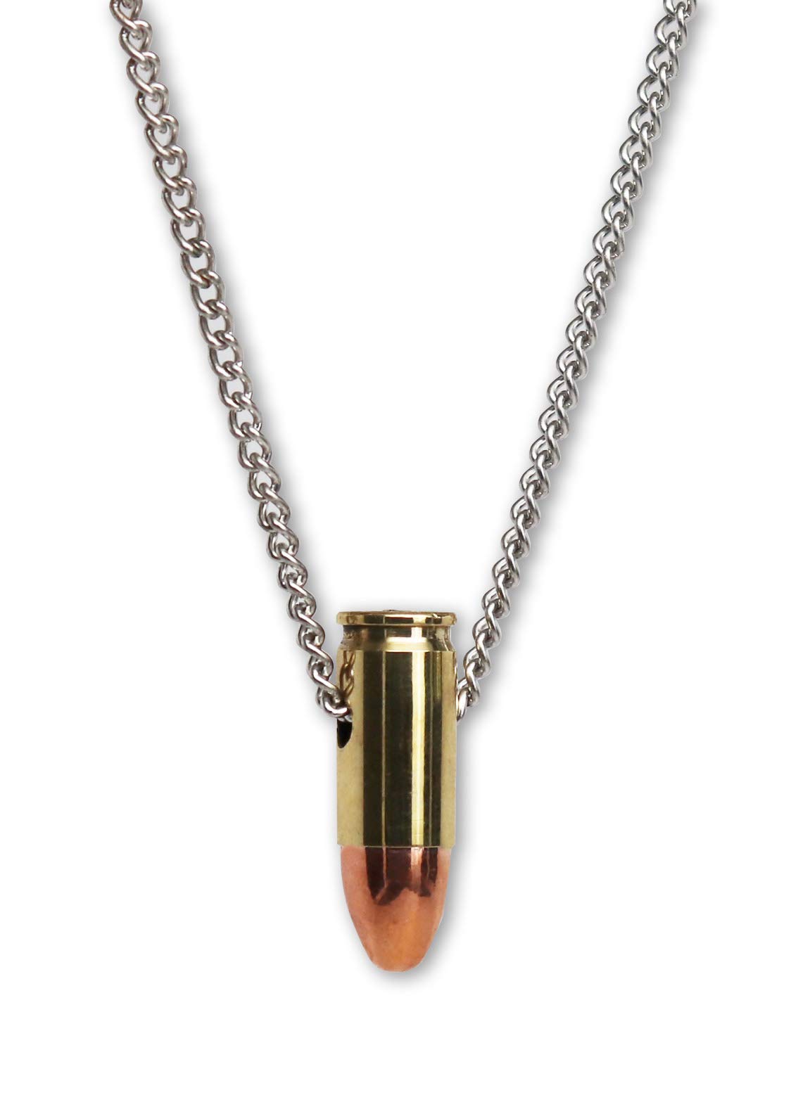 Real Metal 9mm Luger Bullet Jewelry Necklace Hand Polished Brass and Copper Finish