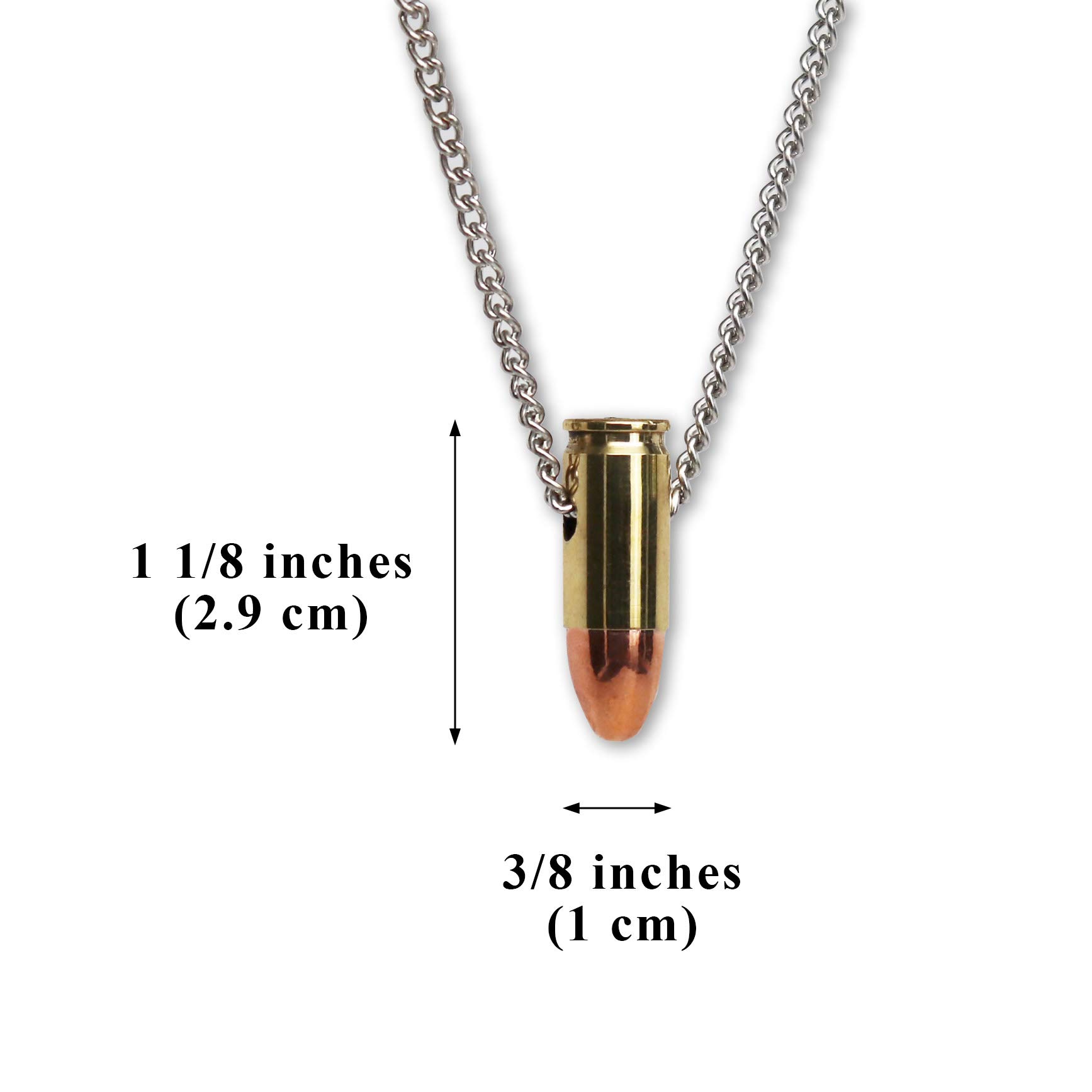 Real Metal 9mm Luger Bullet Jewelry Necklace Hand Polished Brass and Copper Finish