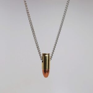 Real Metal 9mm Luger Bullet Jewelry Necklace Hand Polished Brass and Copper Finish