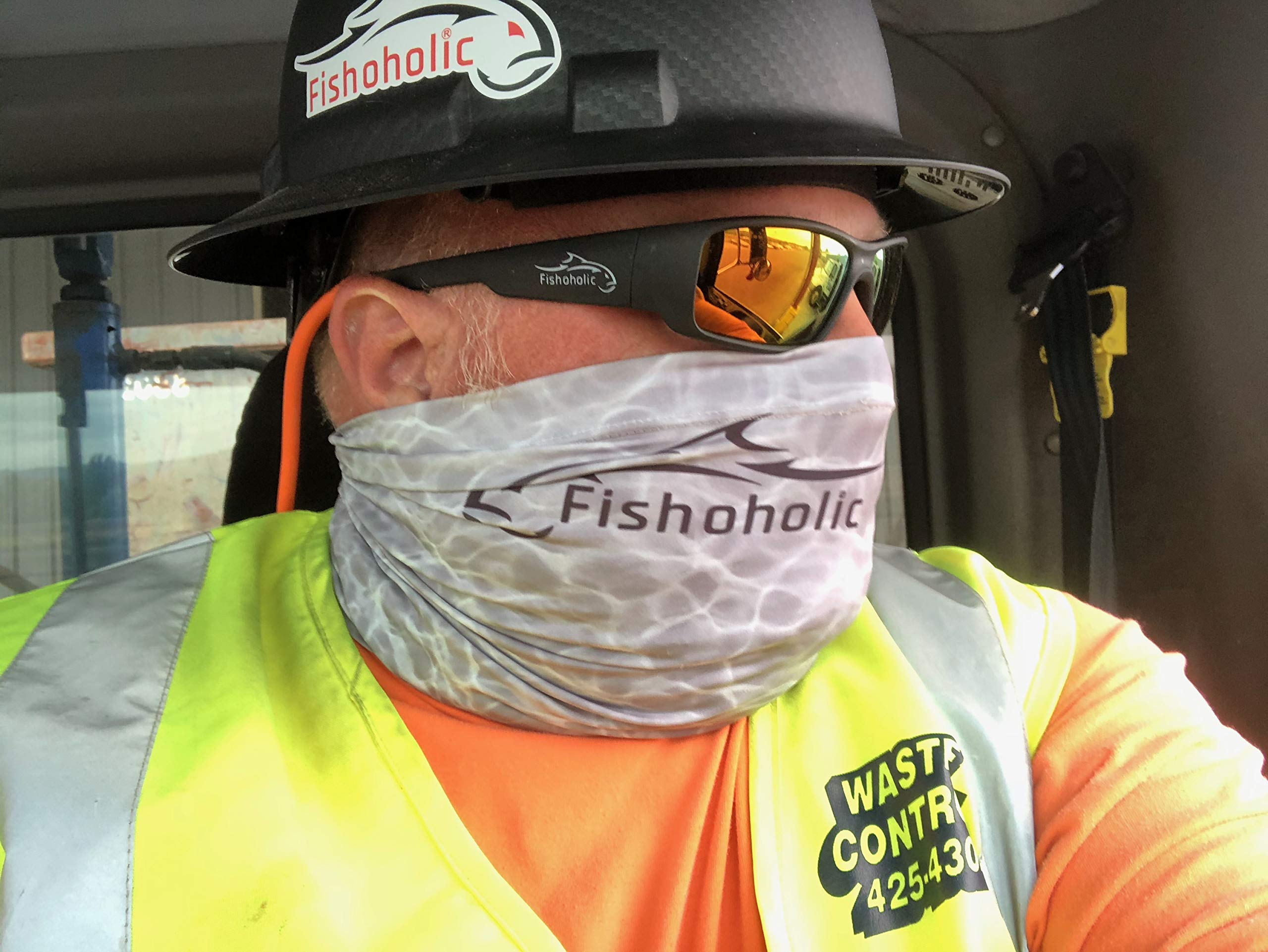 Fishoholic Fishing Face Mask Buff -3 Colors- UPF50+ Fishing Neck Gaiter Wind Dust Sun Protection Hunting Bandana (GreyH2OCamo)