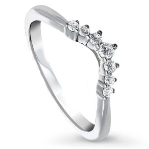 berricle sterling silver wishbone wedding rings cubic zirconia cz 7-stone curved band for women, rhodium plated size 6