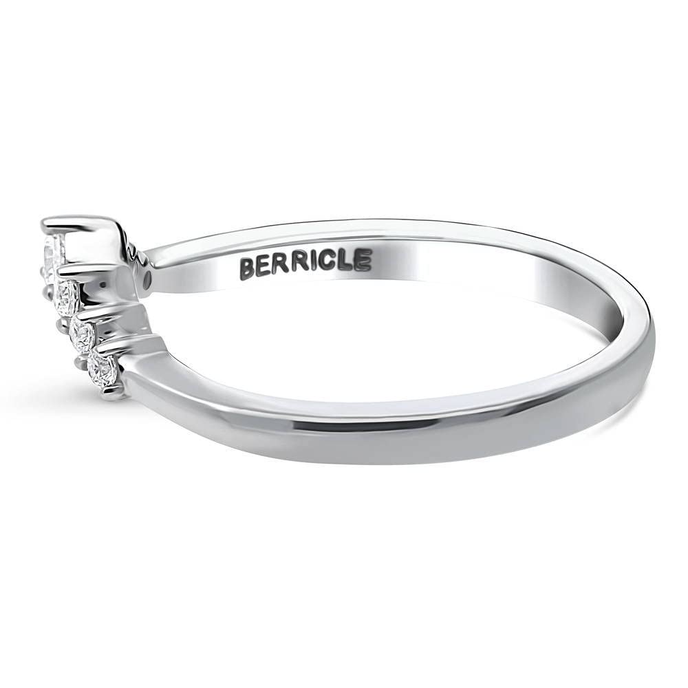 BERRICLE Sterling Silver Wishbone Wedding Rings Cubic Zirconia CZ 7-Stone Curved Band for Women, Rhodium Plated Size 6