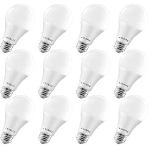 luxrite a19 led light bulbs 100 watt equivalent dimmable, 5000k bright white, 1600 lumens, enclosed fixture rated, standard led bulbs 15w, energy star, e26 medium base - indoor and outdoor (12 pack)