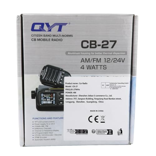 QYT CB-27 CB Radio 26.965-27.405 MHz AM/FM 12/24 V 4Watts LCD Screen Shortware Citizen Band Multi-standards CB Mobile Radio