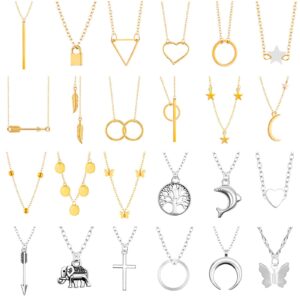 thrilez necklaces for women, 24pcs necklace set including gold necklaces, simple/layered necklaces, cute vsco necklaces, star choker costume jewelry for women and ladies