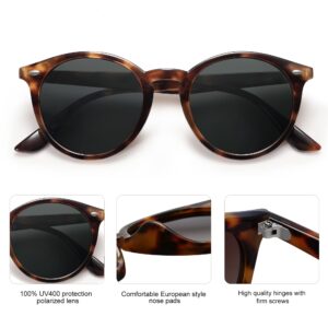 SOJOS Retro Round Polarized Sunglasses for Women Men Classic Vintage Sunnies SJ2069, Brown Tortoise/Grey