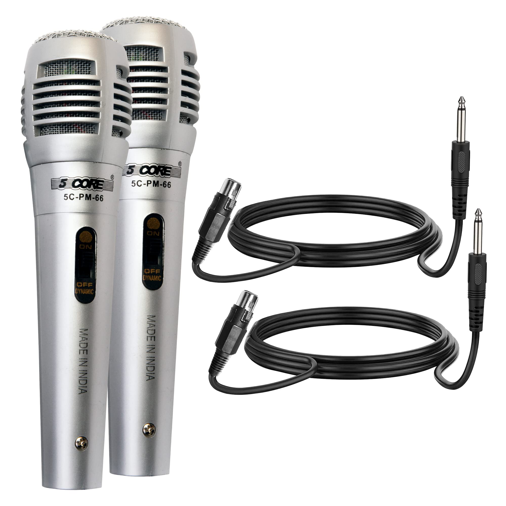 5 CORE Microphone Pair XLR Dynamic Mic Karaoke Singing Handheld Microfono Wired Professional Unidirectional 1/4 Plug in Cord Connection for Vocal DJ Music - PM-66K 1 Pair