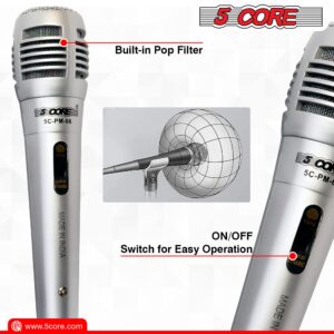 5 CORE Microphone Pair XLR Dynamic Mic Karaoke Singing Handheld Microfono Wired Professional Unidirectional 1/4 Plug in Cord Connection for Vocal DJ Music - PM-66K 1 Pair