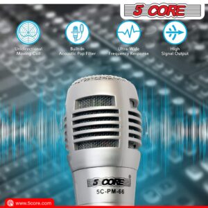 5 CORE Microphone Pair XLR Dynamic Mic Karaoke Singing Handheld Microfono Wired Professional Unidirectional 1/4 Plug in Cord Connection for Vocal DJ Music - PM-66K 1 Pair