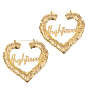 dhqh custom name earrings personalized bamboo hoop earrings 18k gold plated heart customize earrings for women hip-hop fashion jewelry gift