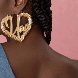 DHQH Custom Name Earrings Personalized Bamboo Hoop Earrings 18K Gold Plated Heart Customize Earrings for Women Hip-Hop Fashion Jewelry Gift