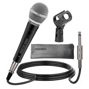 5 core professional dynamic vocal microphone neodymium cardioid unidirectional handheld mic for speakers, karaoke w/steel mesh grille, metal body on/off switch w/16ft detachable cable+ clip+ bag