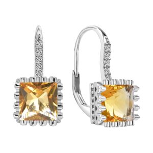 925 sterling silver 0.27inch princess cut citrine leverback earrings for women