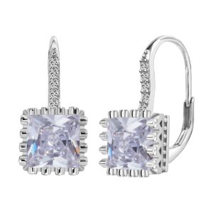 925 sterling silver 0.27inch princess cut cubic zirconia leverback earrings for women