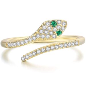 jude jewelers yellow gold plated snake style adjustable size cocktail party ring (gold green)