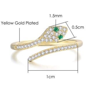 Jude Jewelers Yellow Gold Plated Snake Style Adjustable Size Cocktail Party Ring (Gold Green)