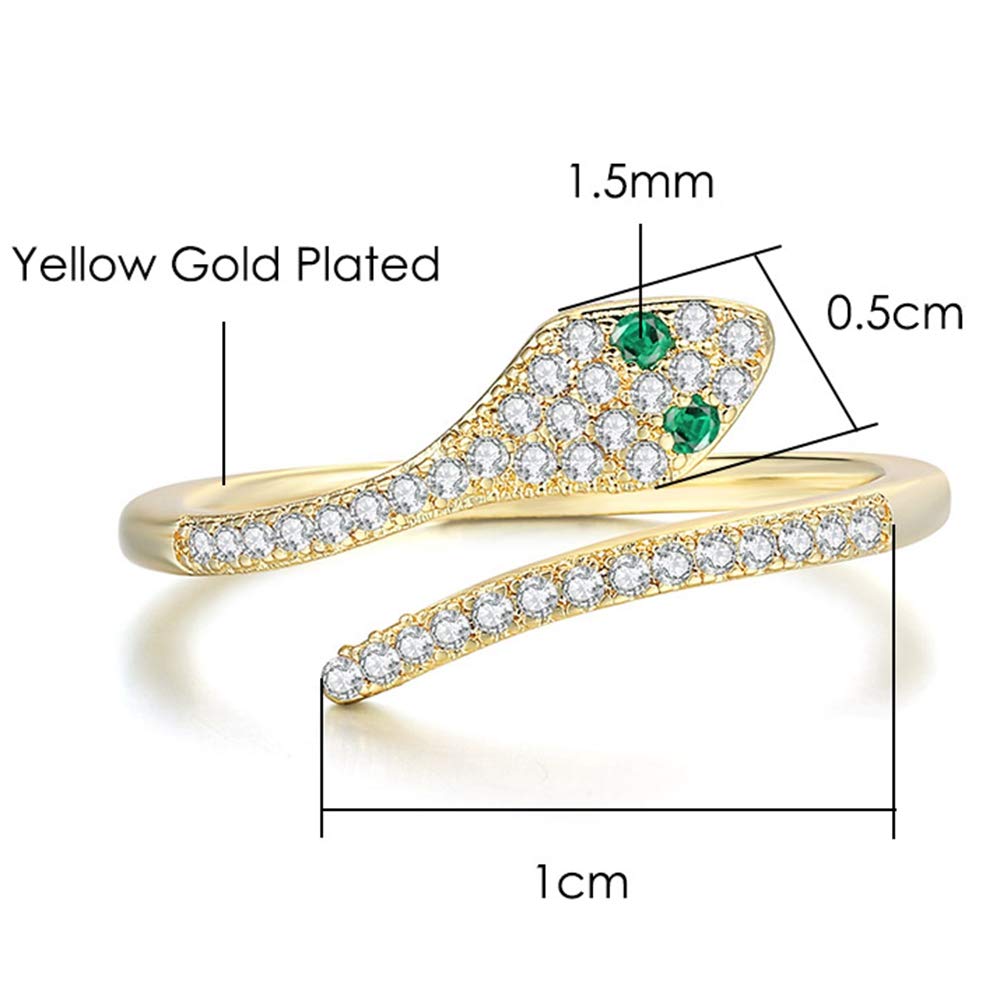 Jude Jewelers Yellow Gold Plated Snake Style Adjustable Size Cocktail Party Ring (Gold Green)