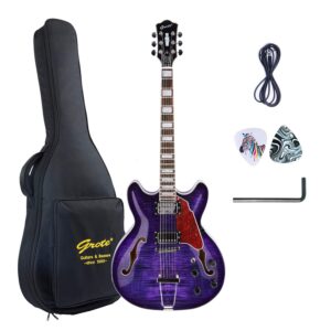 grote jazz electric guitar semi-hollow body trapeze tailpiece bridge guitar gig bag (purple)