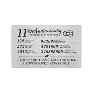 degasken 11th anniversary card gifts for him her, 11 year wedding anniversary wallet card steel gifts for men wife husband