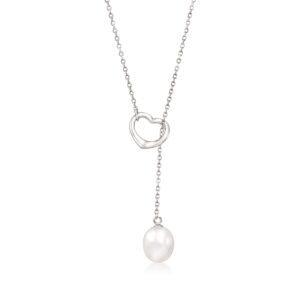 ross-simons 9-10mm cultured pearl heart lariat necklace in sterling silver