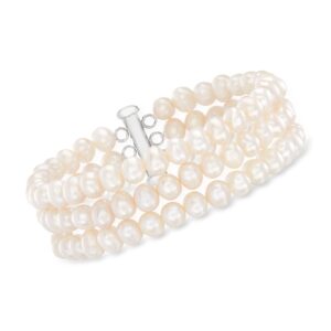 ross-simons 5-6mm cultured pearl 3-strand bracelet with sterling silver. 7.25 inches