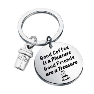 fustmw coffee lover keychain coffee friends gifts barista gifts coffee themed friendship jewelry bff birthday gifts (silver)