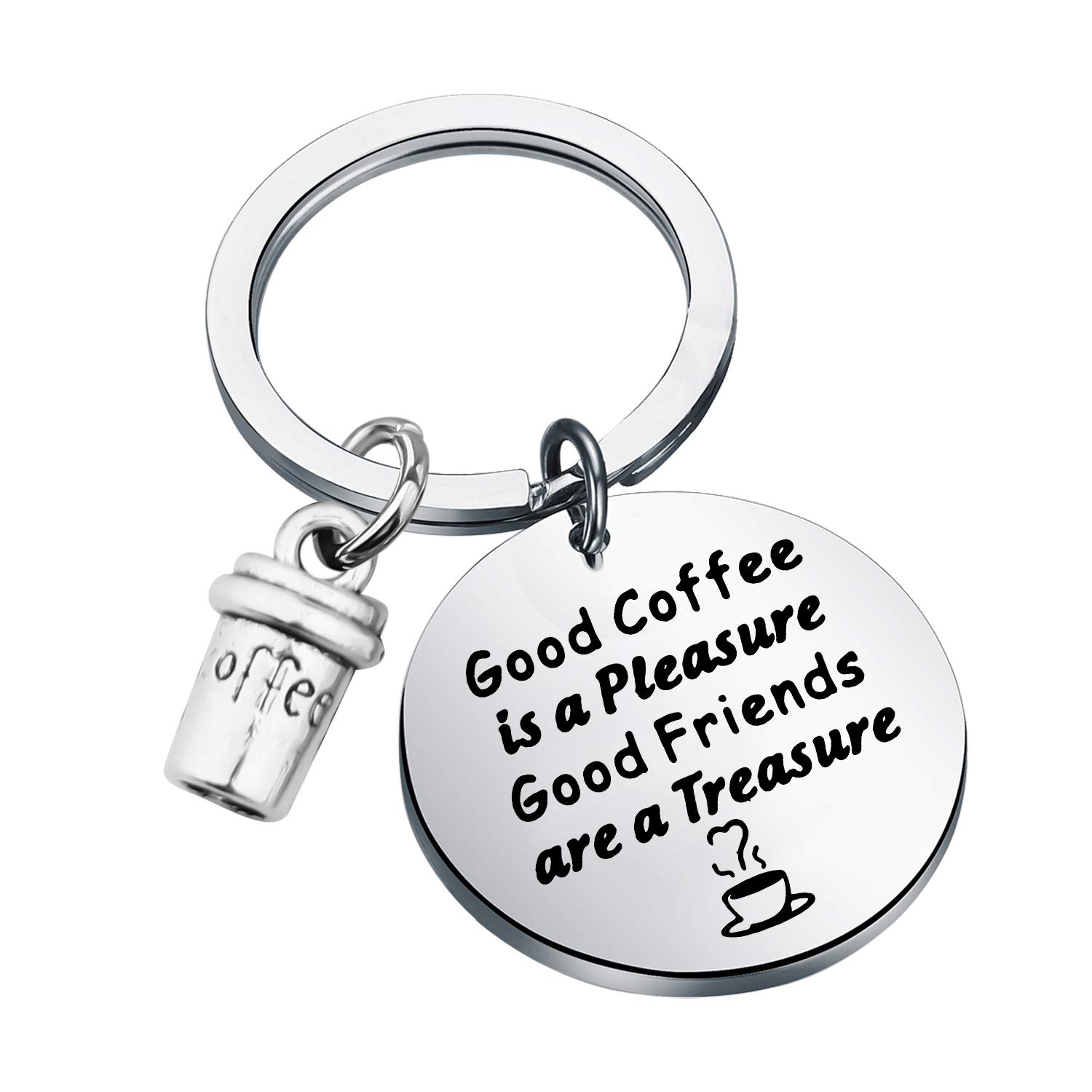 FUSTMW Coffee Lover Keychain Coffee Friends Gifts Barista Gifts Coffee Themed Friendship Jewelry BFF Birthday Gifts (silver)