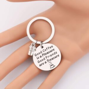 FUSTMW Coffee Lover Keychain Coffee Friends Gifts Barista Gifts Coffee Themed Friendship Jewelry BFF Birthday Gifts (silver)