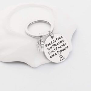 FUSTMW Coffee Lover Keychain Coffee Friends Gifts Barista Gifts Coffee Themed Friendship Jewelry BFF Birthday Gifts (silver)