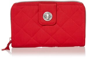 vera bradley women's performance twill turnlock wallet with rfid protection, cardinal red, one size