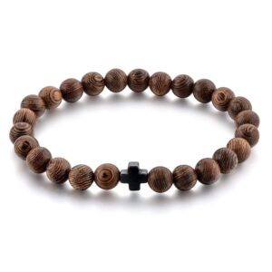 st john the baptist orthodox brotherhood christian prayer beads bracelet – 25 8mm wooden beads & cross – adult men/women size!