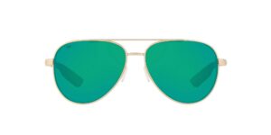 costa del mar unisex peli aviator sunglasses, brushed gold/green mirrored polarized-580g, 57 mm