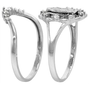 2-Piece Sterling Silver Micropave CZ Guadalupe Ring for Women Diamond Cut Halo Split Shank 5/8 inch size 7