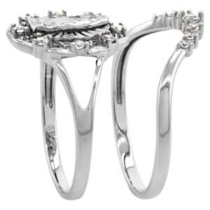 2-Piece Sterling Silver Micropave CZ Guadalupe Ring for Women Diamond Cut Halo Split Shank 5/8 inch size 7