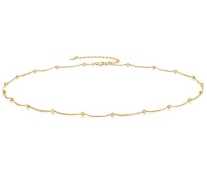 epirora choker necklace for women 925 sterling silver 18k gold plated dainty satellite bead chain pendant minimalist jewelry, 16''+2"