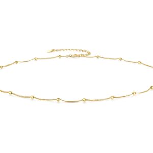 EPIRORA Choker Necklace for Women 925 Sterling Silver 18k Gold Plated Dainty Satellite Bead Chain Pendant Minimalist Jewelry, 16''+2"