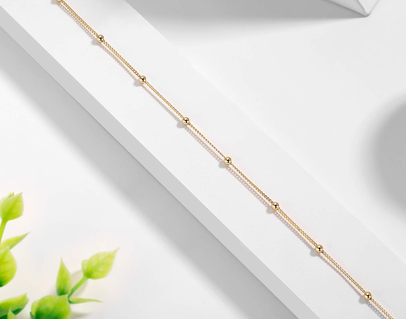 EPIRORA Choker Necklace for Women 925 Sterling Silver 18k Gold Plated Dainty Satellite Bead Chain Pendant Minimalist Jewelry, 16''+2"