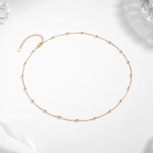 EPIRORA Choker Necklace for Women 925 Sterling Silver 18k Gold Plated Dainty Satellite Bead Chain Pendant Minimalist Jewelry, 16''+2"