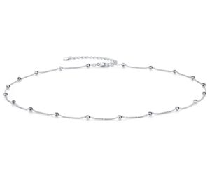 epirora choker necklace for women 925 sterling silver white gold plated dainty satellite bead chain pendant minimalist jewelry, 16''+2"