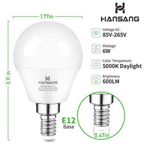 hansang E12 LED Bulb 5000K Daylight 8 Pack Ceiling Fan Light Bulbs, A15 Candelabra LED Bulbs for Chandelier,6W 60W Incandescent Equivalent,600LM,120V,Non-dimmable