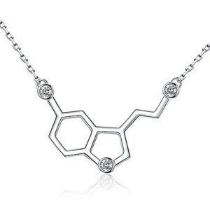 925-sterling-silver hormone serotonin-molecule neckalce - caffeine molecule dopamine pendent necklace for women,teacher, professor, chemistry graduates, science jewelry lovers (white-gold)