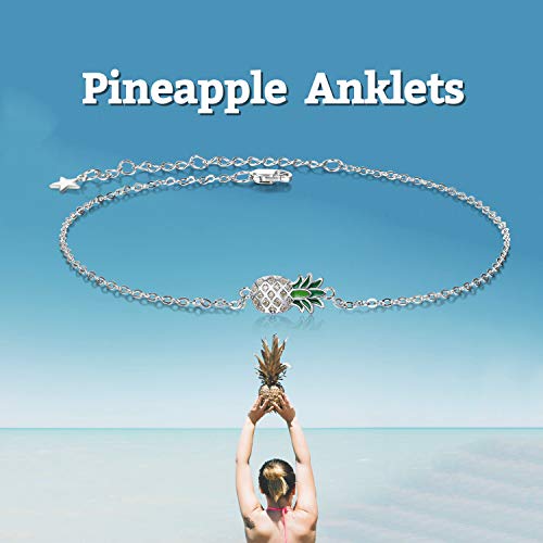 Pineapple Anklets Gifts for Women Sterling Silver Adjustable Pineapples Chain Link Ankle Bracelets Beach Anklet Jewelry for Women Teens