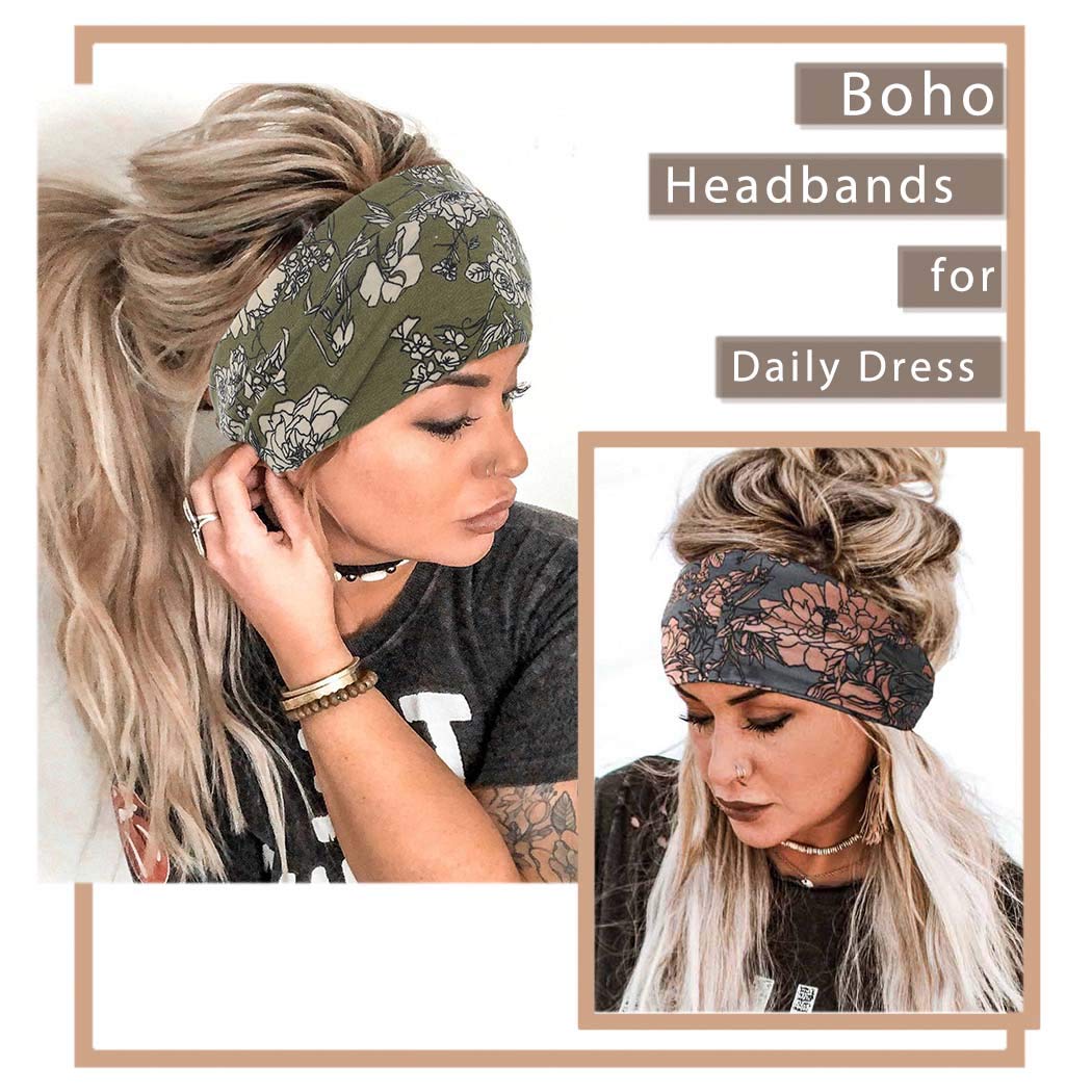 Aceorna Boho Bandeau Headbands Wide Knot Hair Band Stretch Turban Head Wraps Fashion Hair Accessories for Women 3 Pcs (Boho)