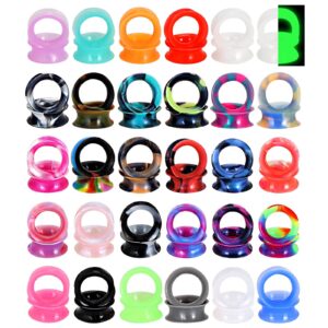 qmcandy 60pcs colorful soft flexible silicone tunnels double flared ear piercing plugs gauge 9/16 inch